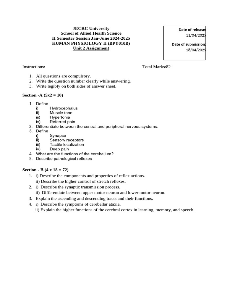 Human Physiology II Assignment Guide | PDF