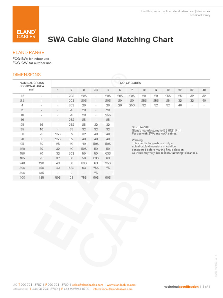 SWA Cable Gland Sizing Guide | PDF | Wire | Electrical Equipment