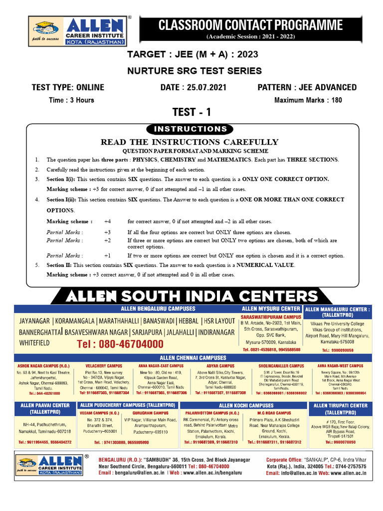 JEE Advanced Test Series 2021 Details | PDF | Chemical Bond | Molecules
