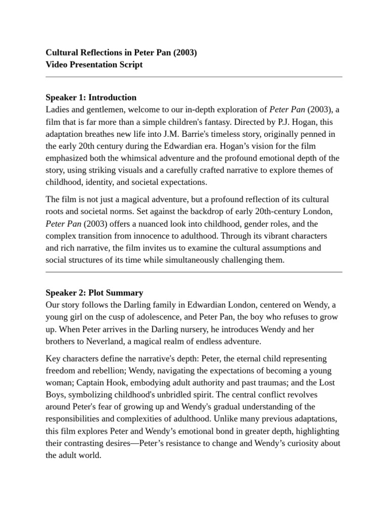 Cultural Insights from Peter Pan (2003) | PDF