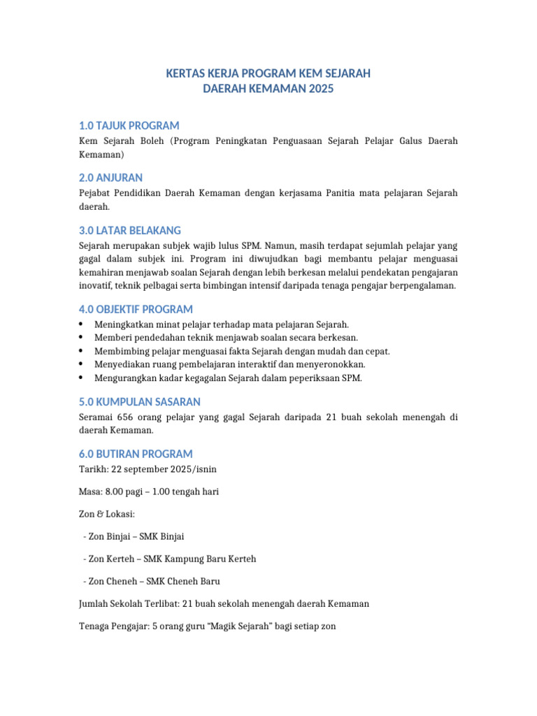 Kertas Kerja Kem Sejarah Kemaman | PDF