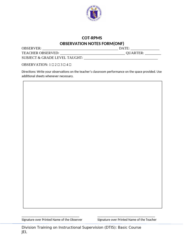 Teacher Observation Notes Template | PDF