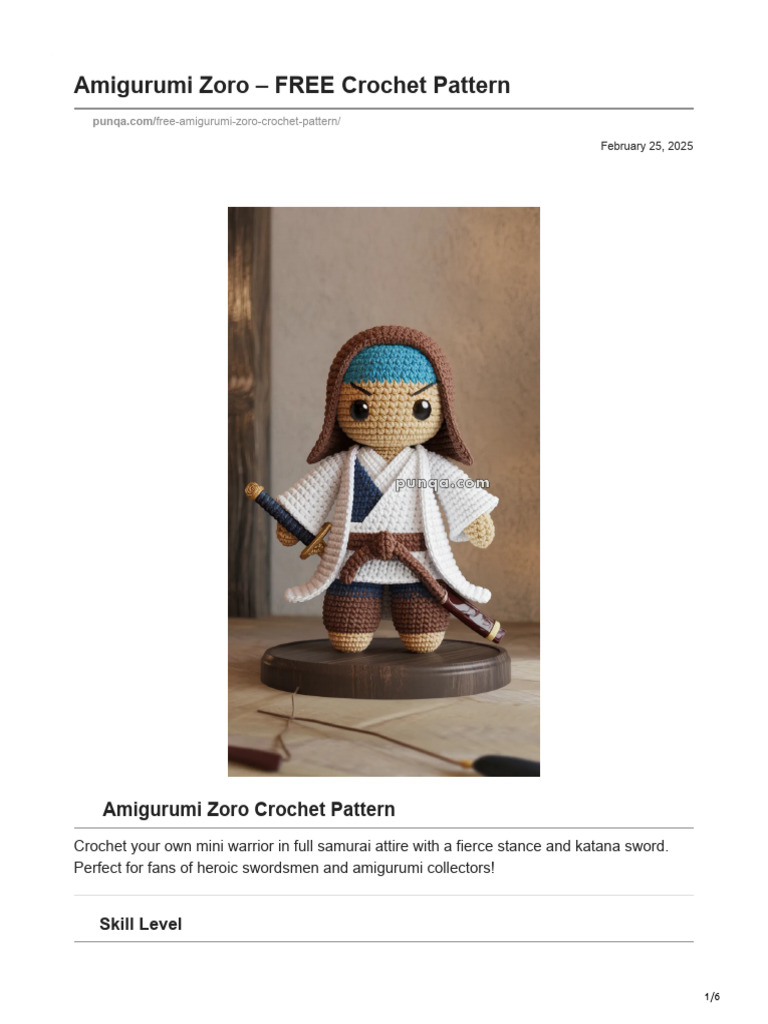 Free Amigurumi Zoro Crochet Pattern | PDF | Crochet | Amigurumi
