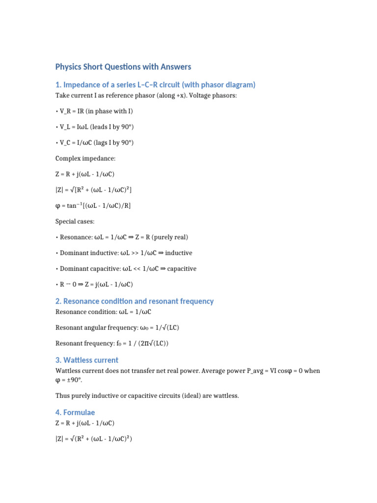 Physics Short Answers | PDF