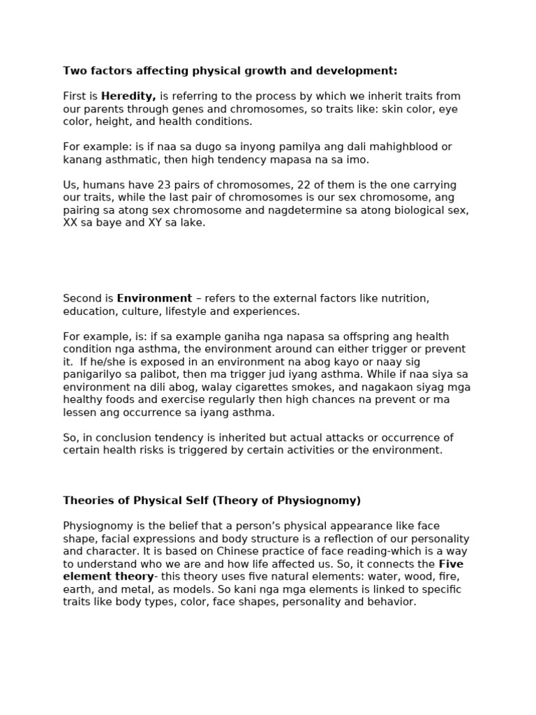 Two Factors Affecting Physical Growth and Development | PDF