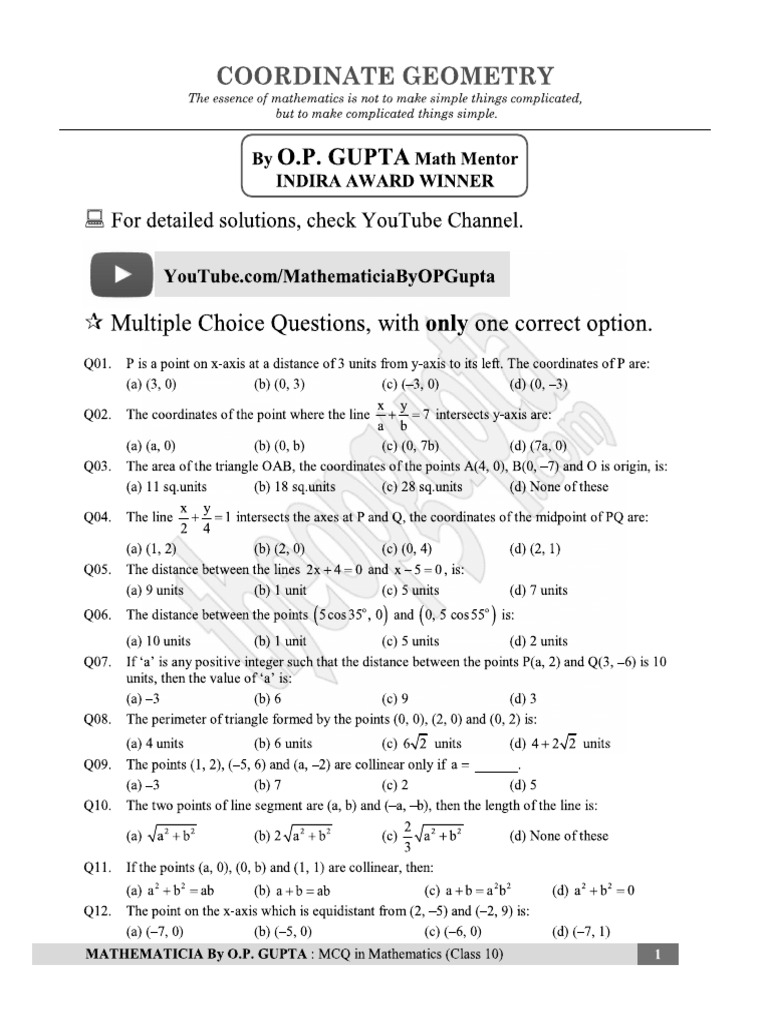 7 Coordinate Geometry (MCQ) | PDF