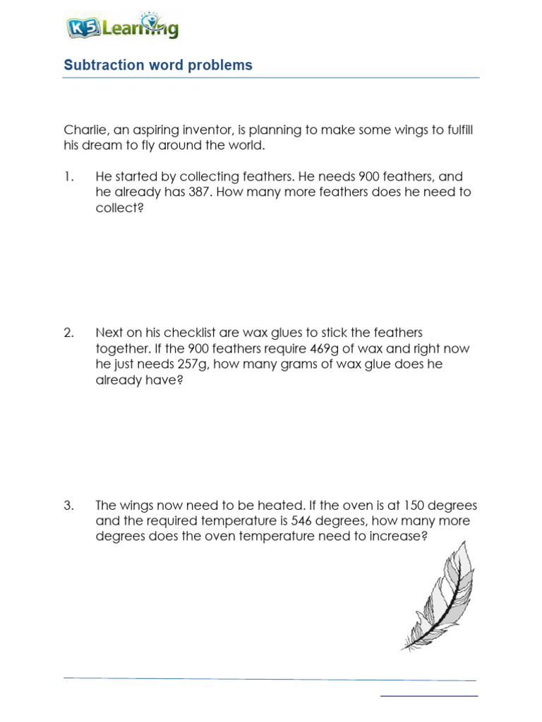 Grade 3 Subtraction Word Problems b4 | PDF