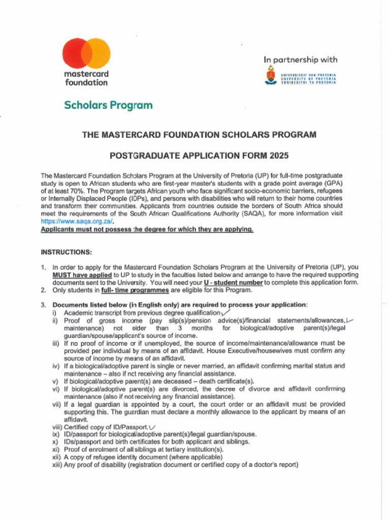Mastercard Foundation Scholarship Application | PDF