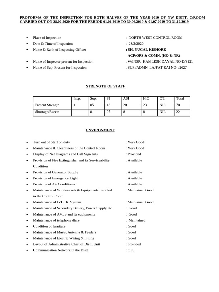 Proforma of The Inspection For Both Halves of The Year | PDF | Galvanic ...