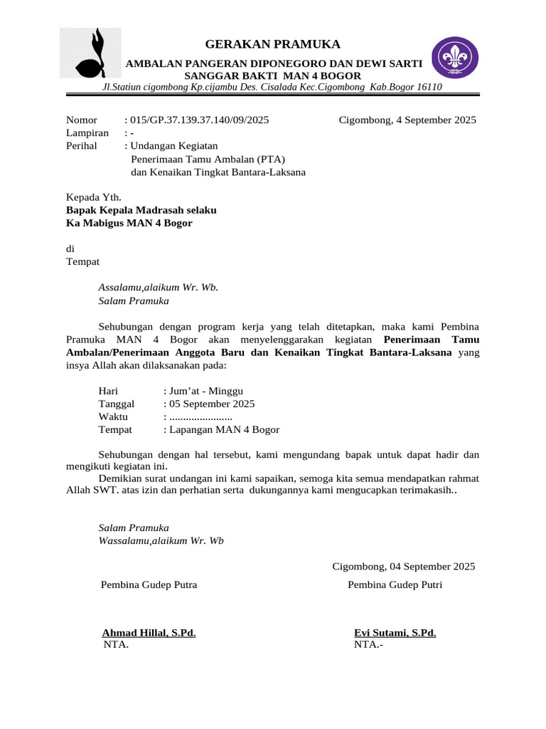 Undangan Kegiatan Pramuka MAN 4 Bogor | PDF