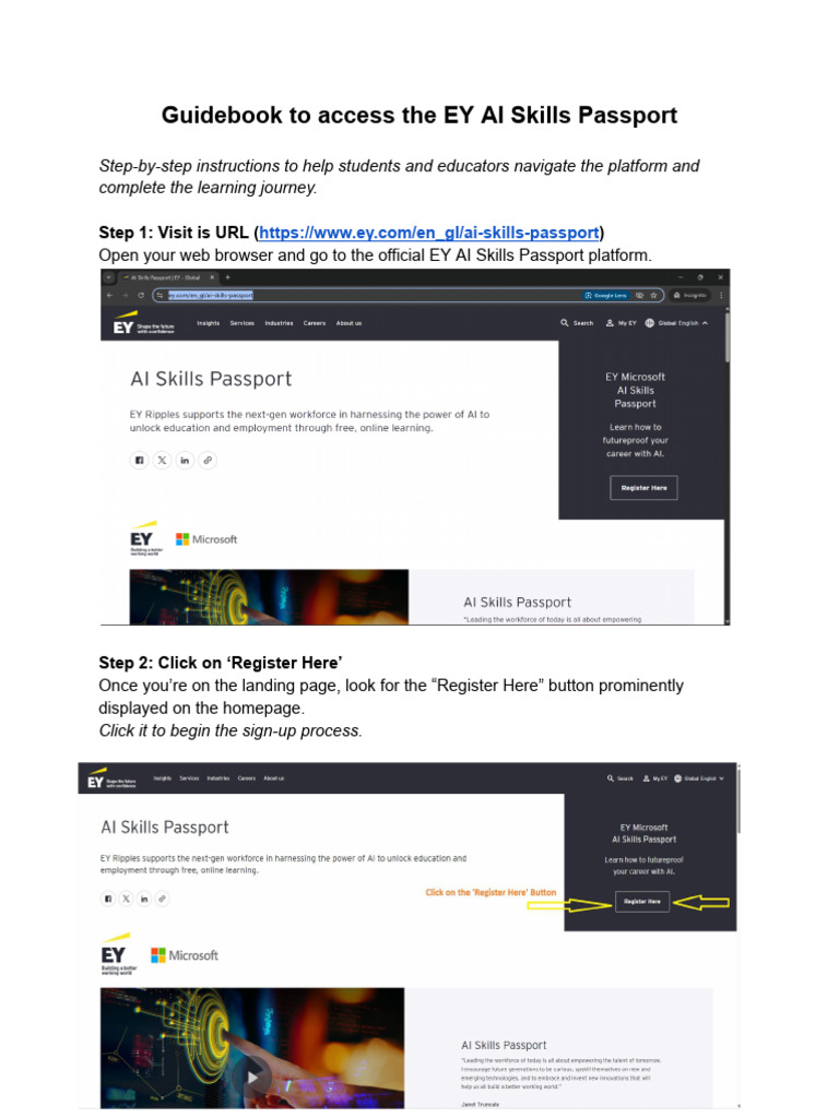 (English) Guidebook to Access the EY AI Skills Passport | PDF