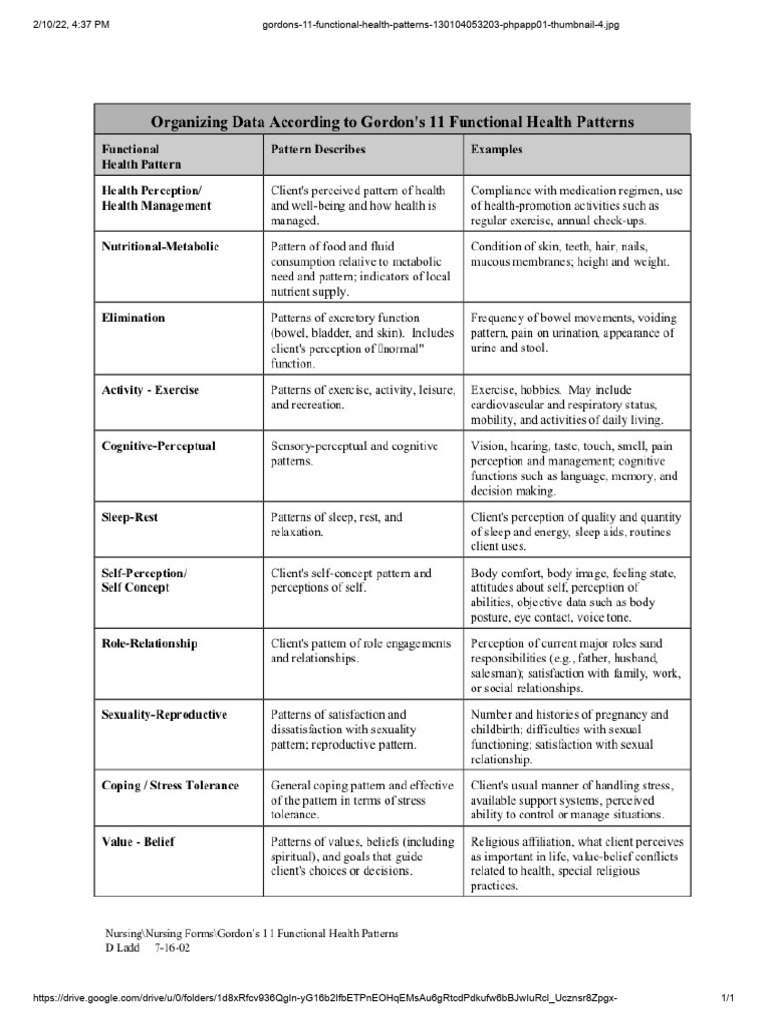 Gordon's 11 Functional Health Patterns | PDF