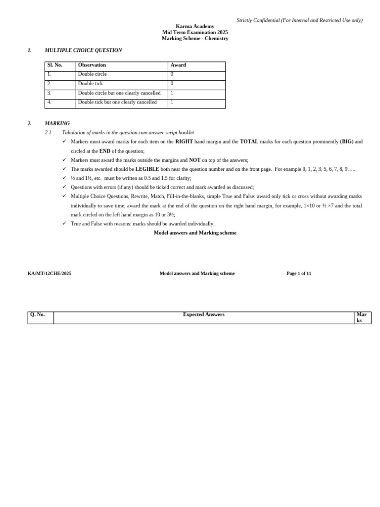 XII CHEM Mid Term Model Answer 2025 Edited | PDF | Ph | Water