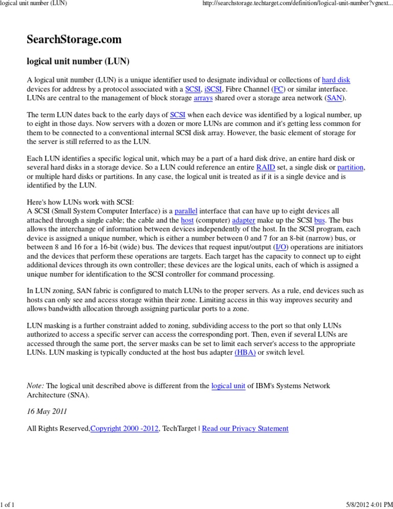 Logical Unit Number (LUN) | Data | Internet Protocols