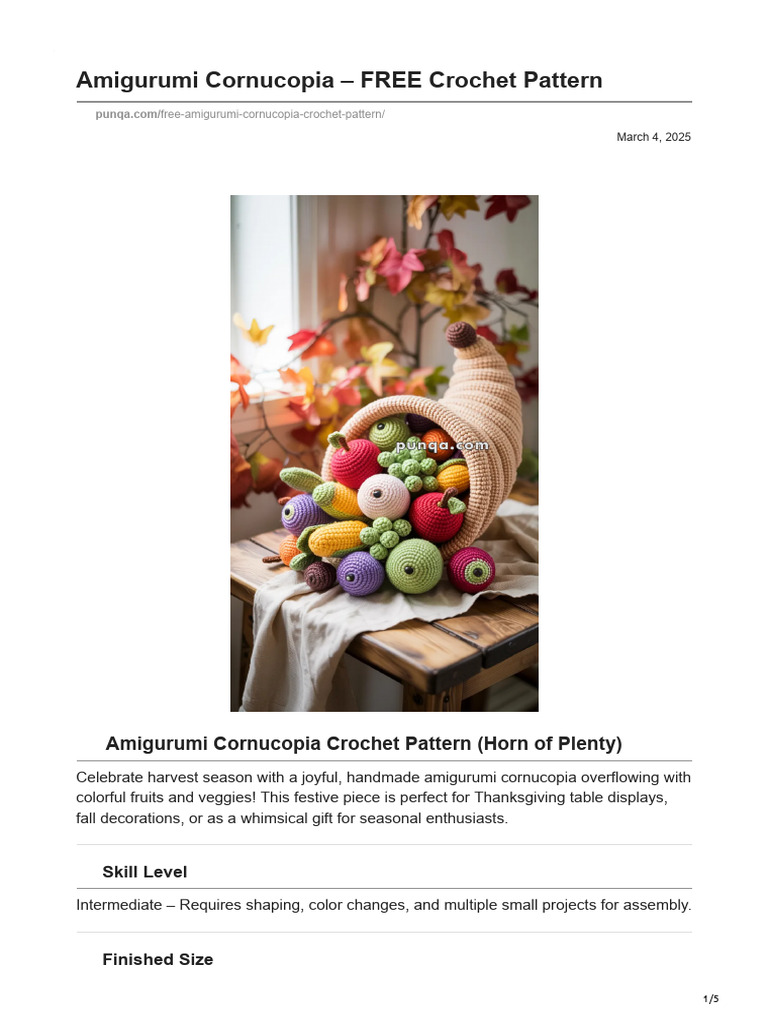 Free Amigurumi Cornucopia Pattern | PDF | Crochet | Amigurumi
