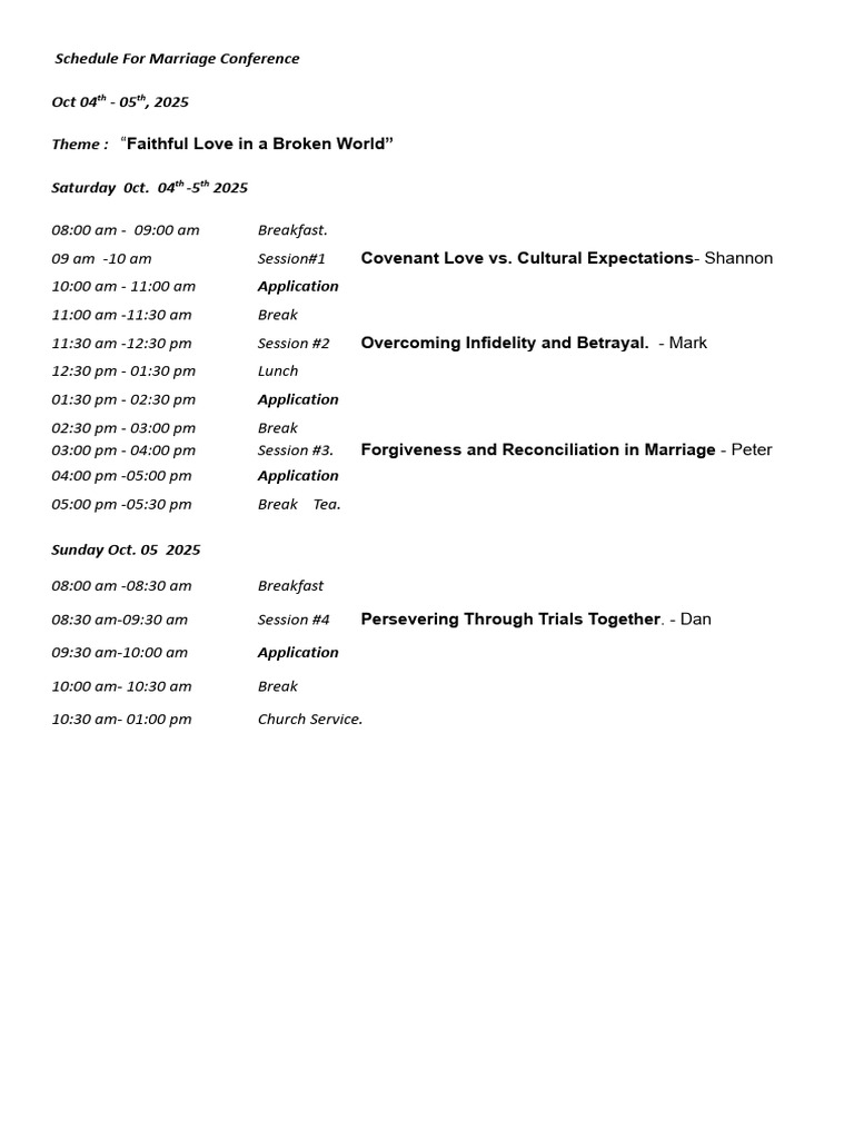 Schedule For Marriage Conference | PDF