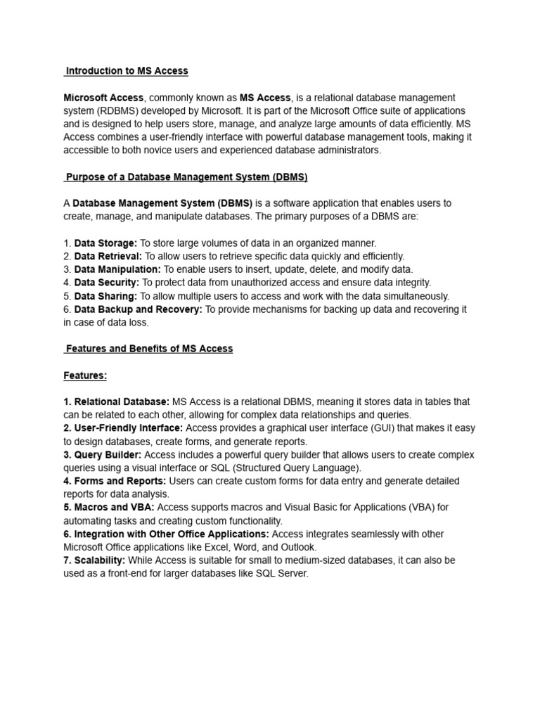 Introduction to MS Access | PDF | Microsoft Access | Databases