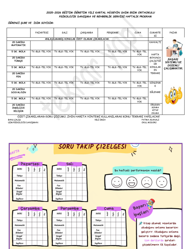 2025 7.sınıf DERS PROGRAMI | PDF