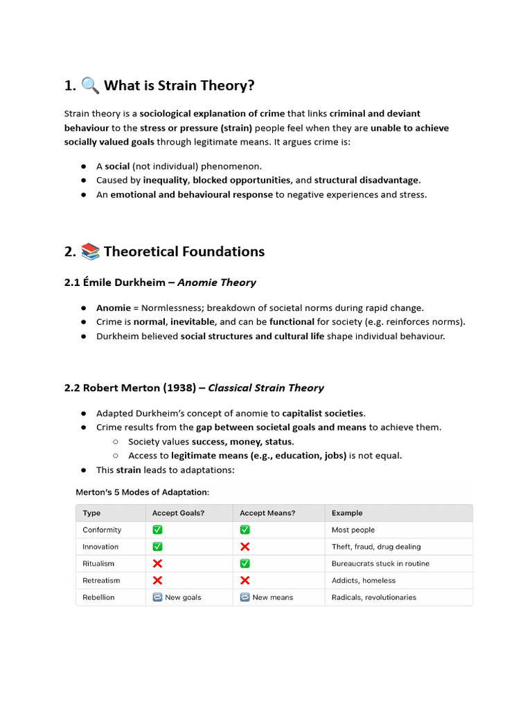 Study Note - Strain Theories | PDF | Psychological Concepts | Social ...