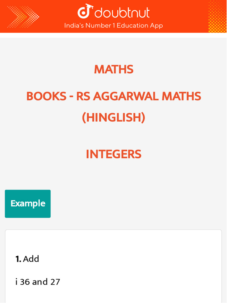 RS Aggarwal Maths: Integers Exercises | PDF | Integer | Multiplication