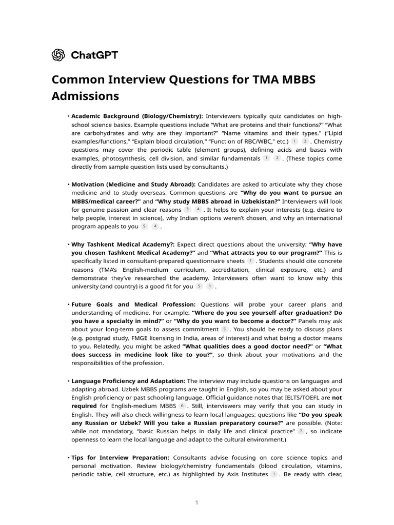 TMA MBBS Interview Preparation Guide | PDF