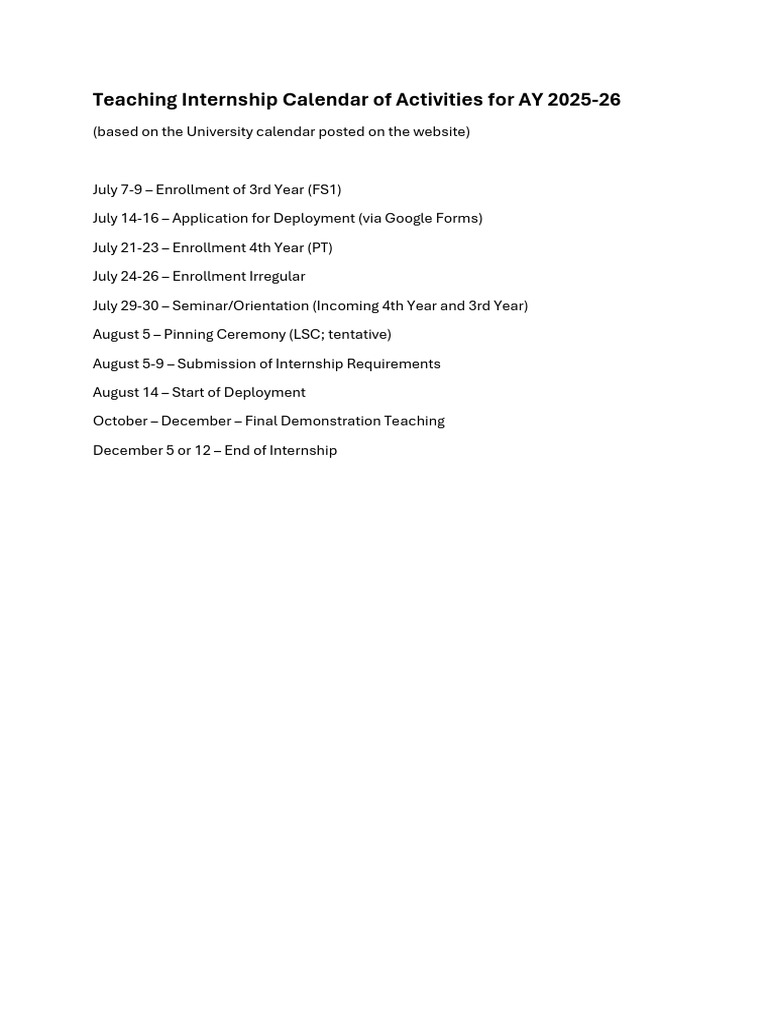 Proposed Internship Calendar 2025 26 | PDF