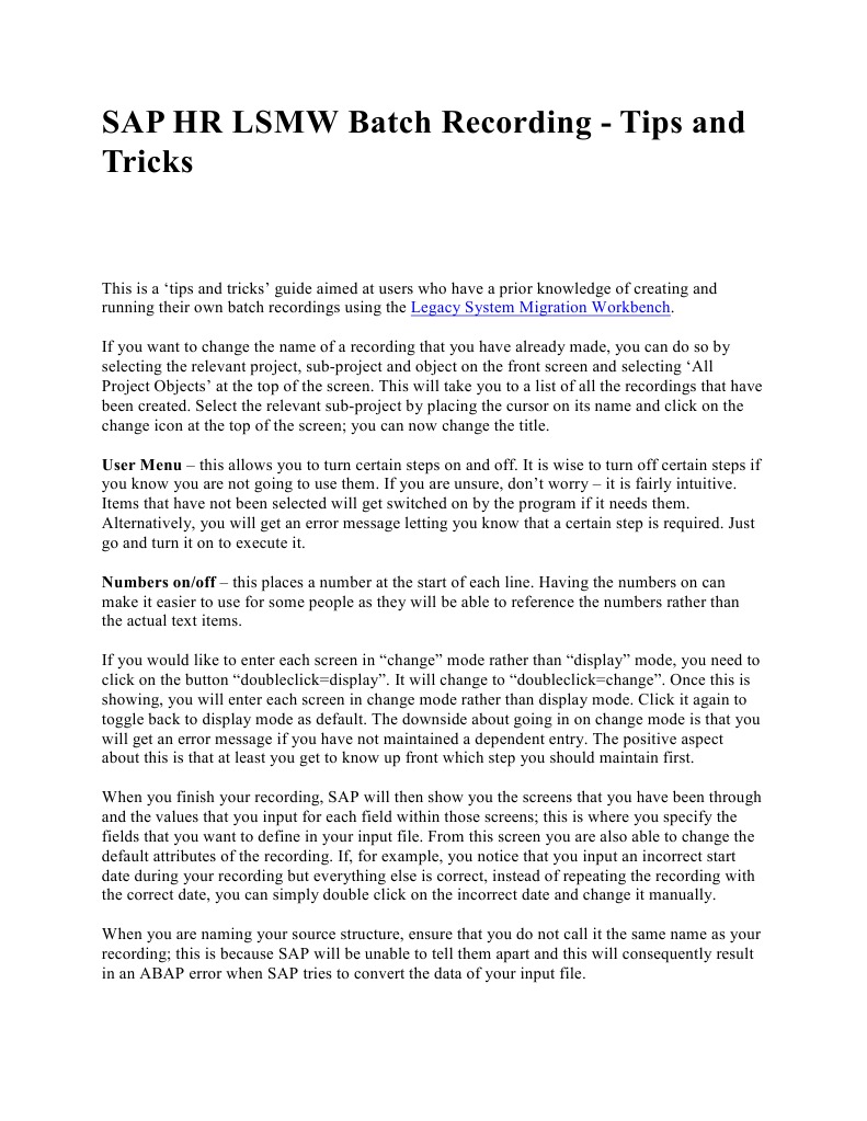 LSMW Batch Recording Guide | PDF | Computer File | Computing