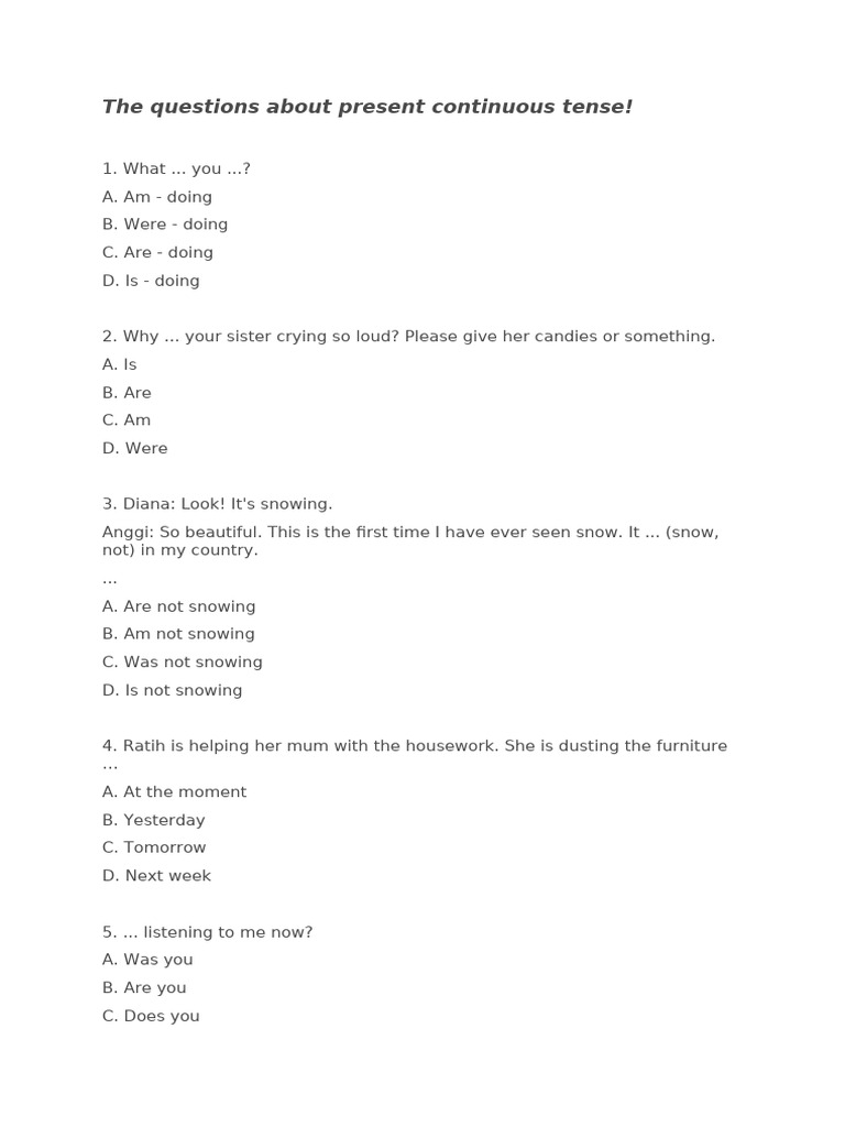 The Questions About Present Continuous Tense | PDF