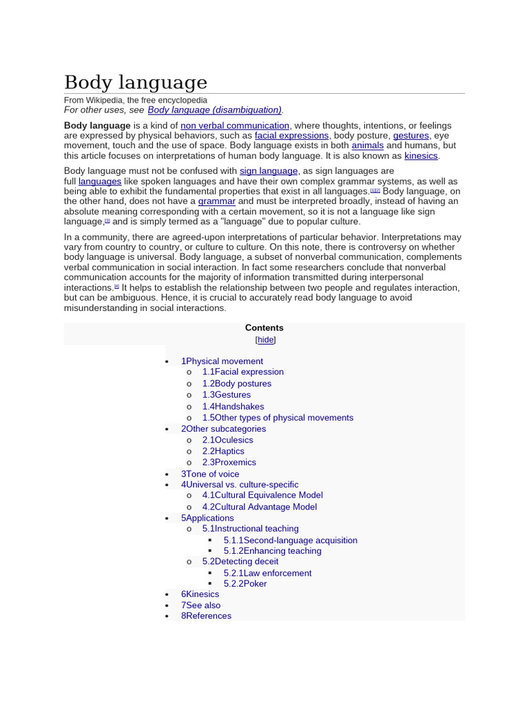 Understanding Body Language Basics | PDF | Body Language | Nonverbal ...