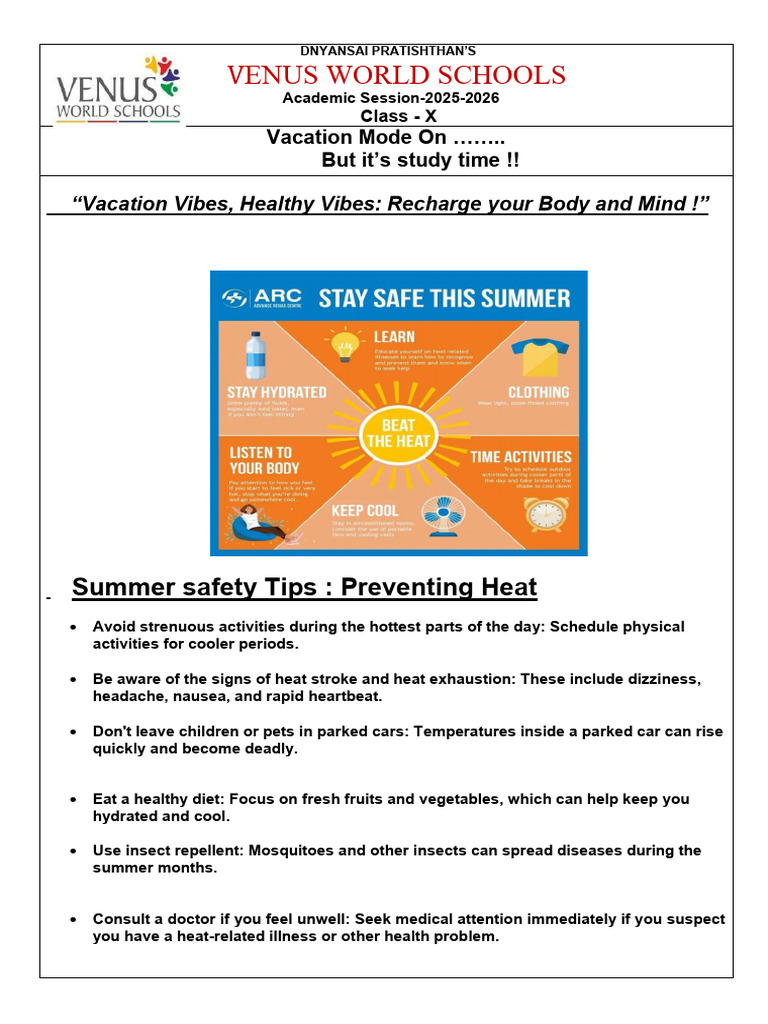 Summer Safety Tips for Class X Students | PDF