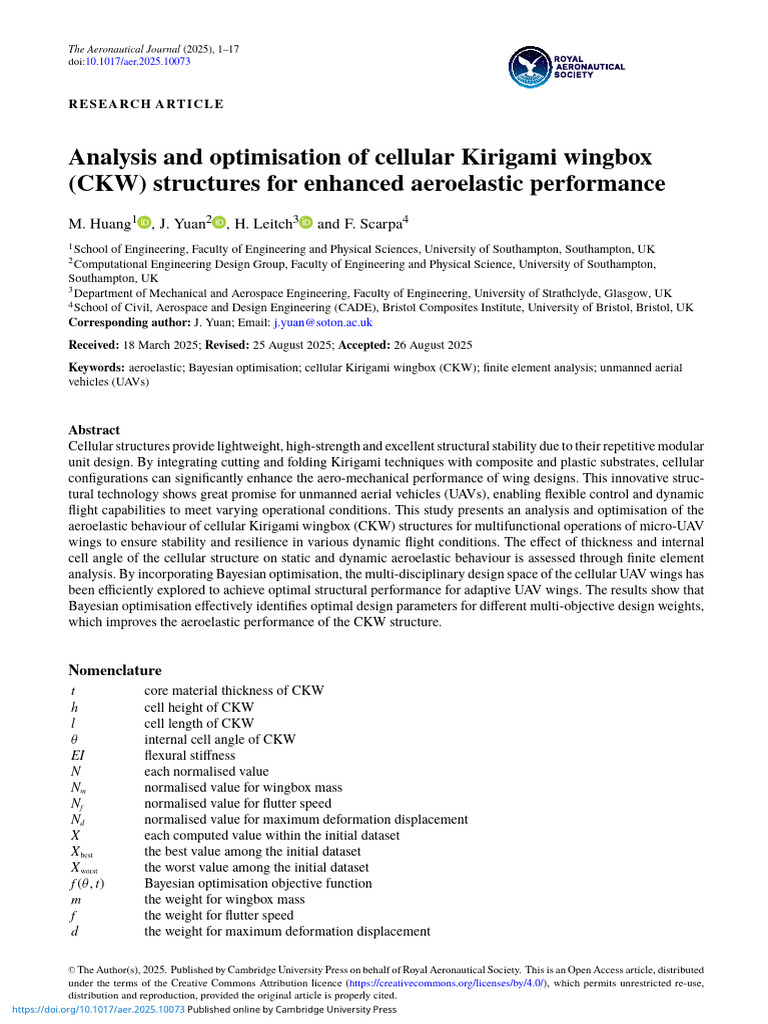Analysis and Optimisation of Cellular Kirigami Wingbox Ckw Structures for Enhanced Aeroelastic ...
