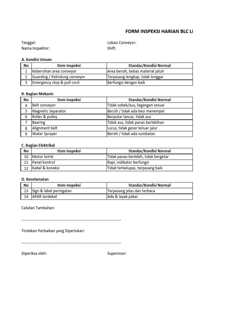 Form Inspeksi BLC | PDF