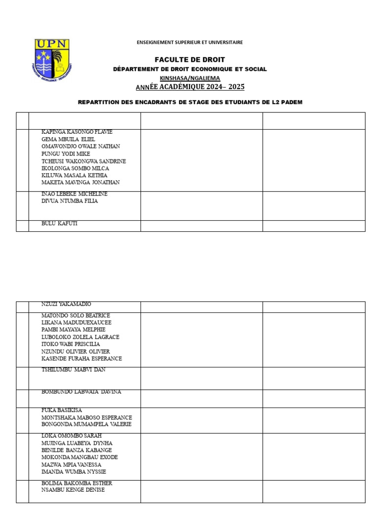Affectation Encadrants Stage l2 Padem 2025-1 | PDF