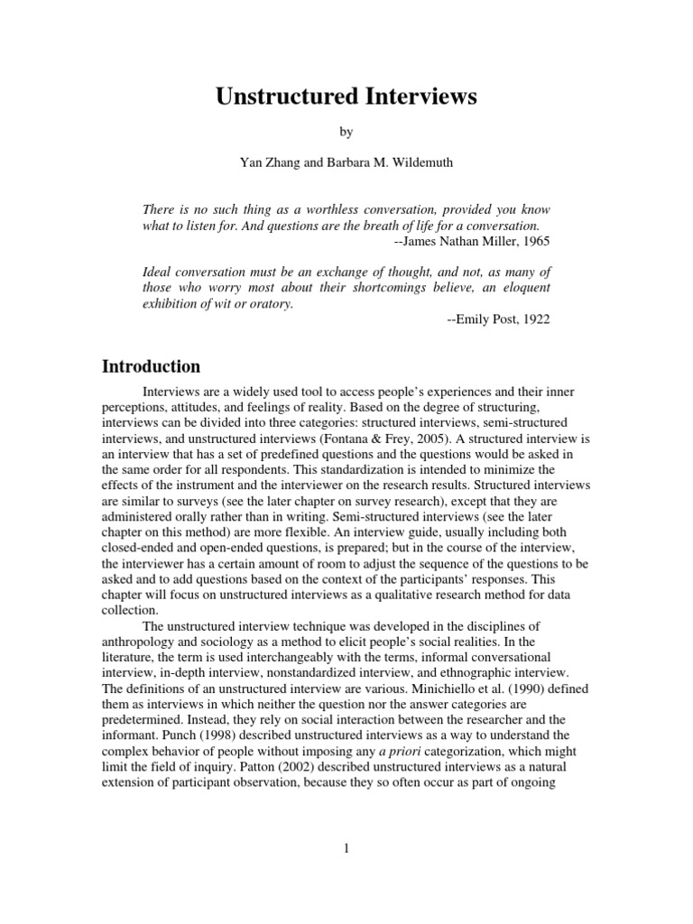Unstructured interviews: A qualitative research method | PDF ...