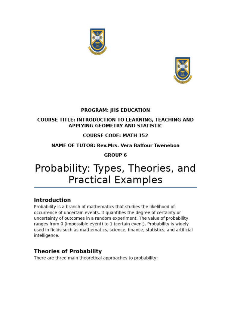 Probability Types Theory Examples | PDF | Probability | Probability Theory