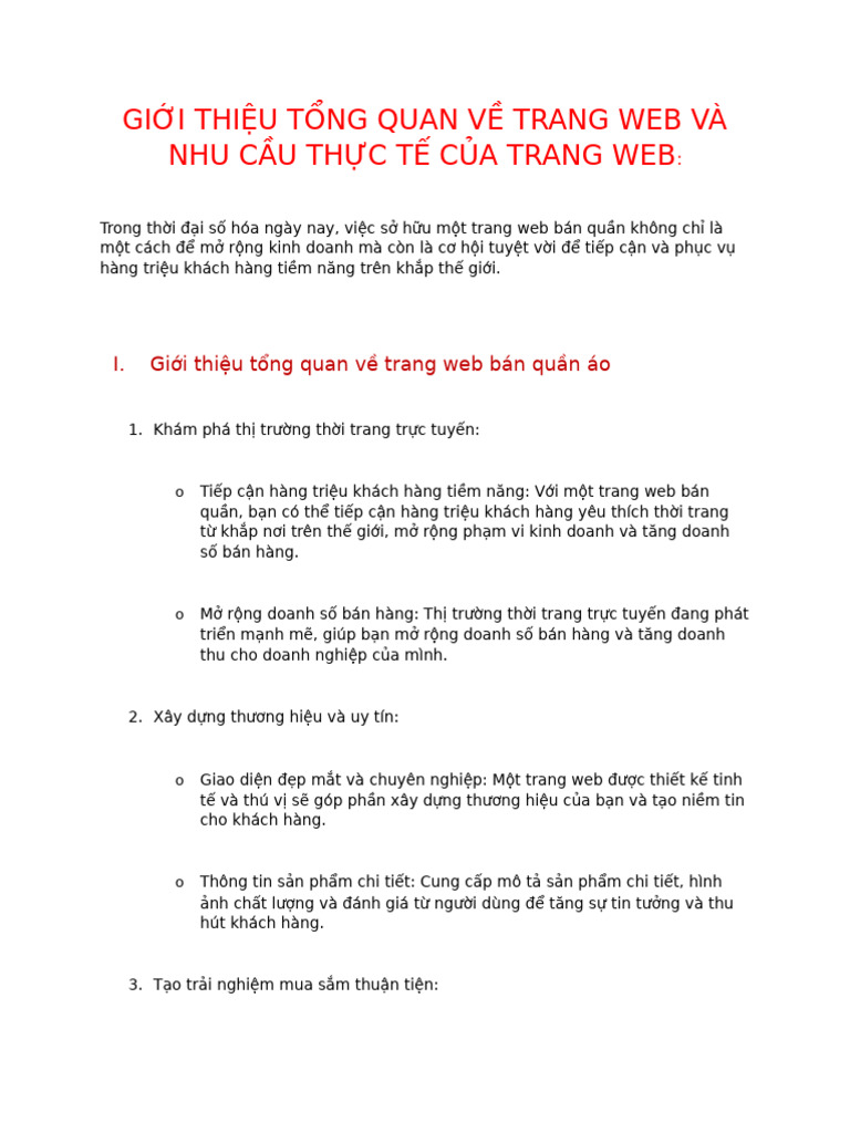 Giới Thiệu Tổng Quan Về Trang Web Và Nhu Cầu Thực Tế Của Trang Web | PDF