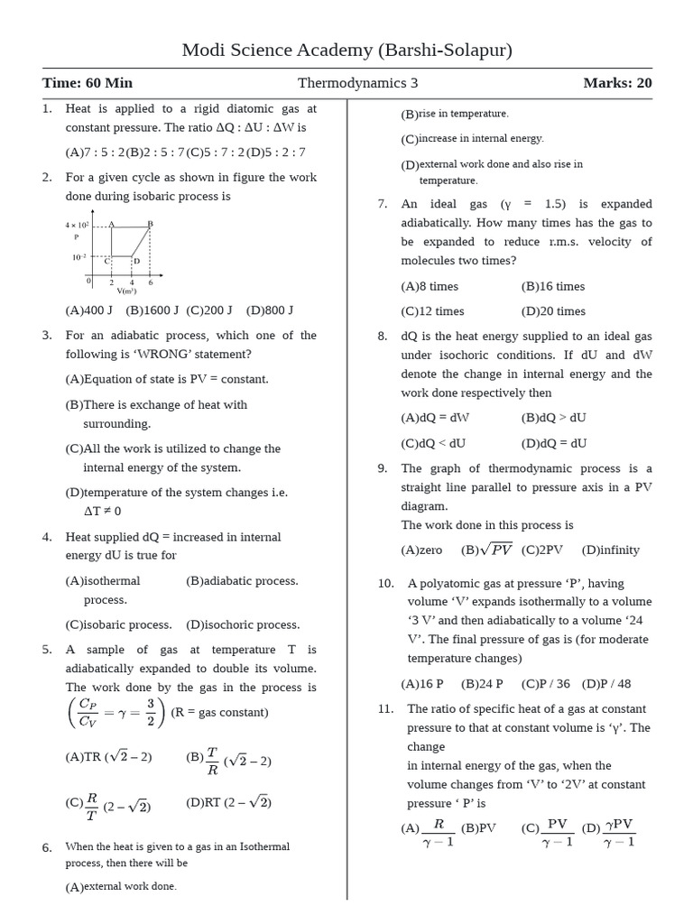 Thermodynamics Exam Questions | PDF | Continuum Mechanics | Physical ...
