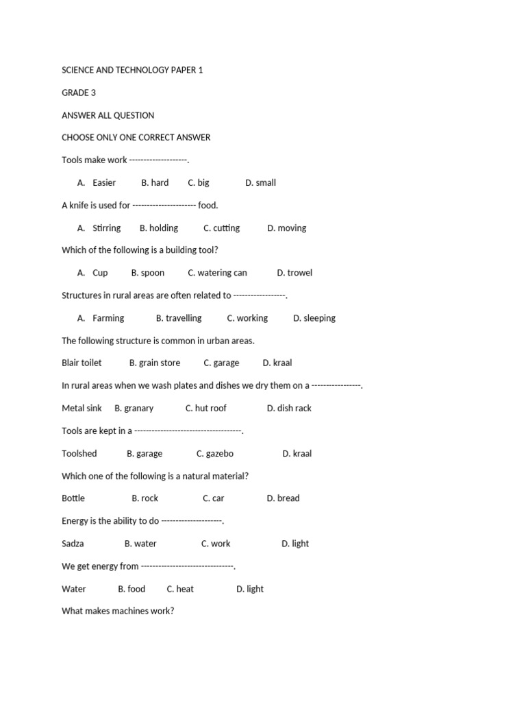 Grade 3 Science and Technology Quiz | PDF | Manure | Agriculture