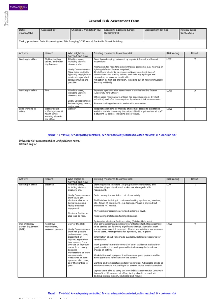 General Risk Assessment for Office Work | PDF | Risk | Risk Assessment