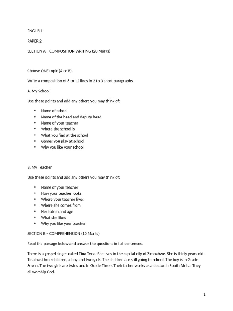 Grade 3 English Paper 2 Guidelines | PDF