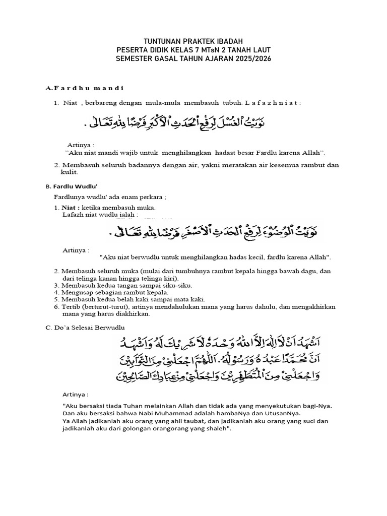 Tuntunan Praktek Ibadah Kelas 7 Ganjil 2025 | PDF