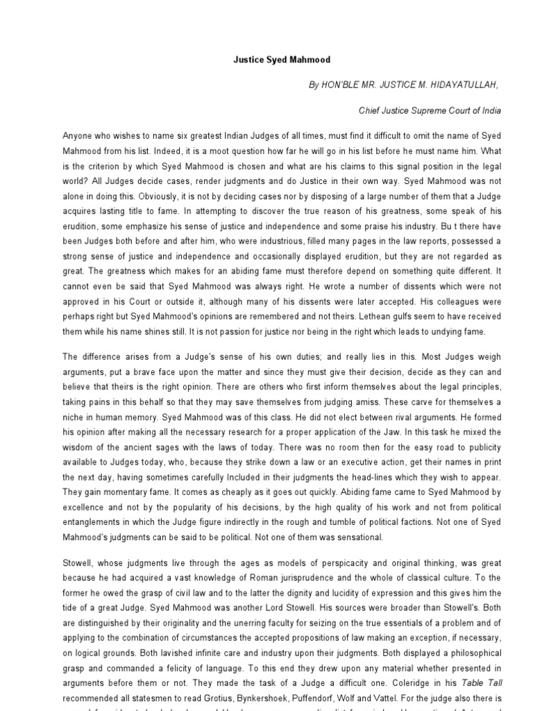 Justice Syed Mahmood M Hidayatullah | PDF | Equity (Law) | Jurisprudence