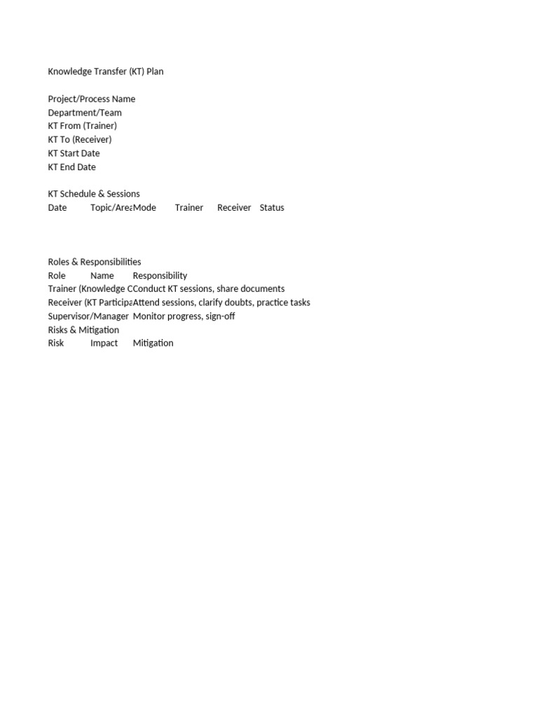 Knowledge Transfer Plan Template | PDF