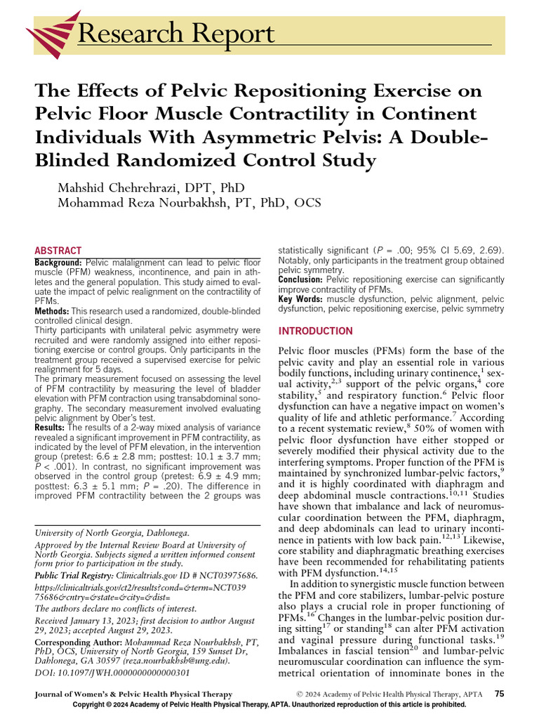 The Effects of Pelvic Repositioning Exercise on.2 | PDF | Urinary ...