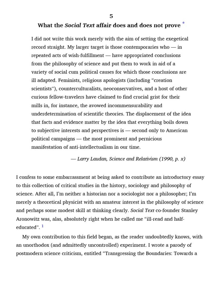 What The Social Text Affair Does and Does Not Prove | PDF | Liberal ...