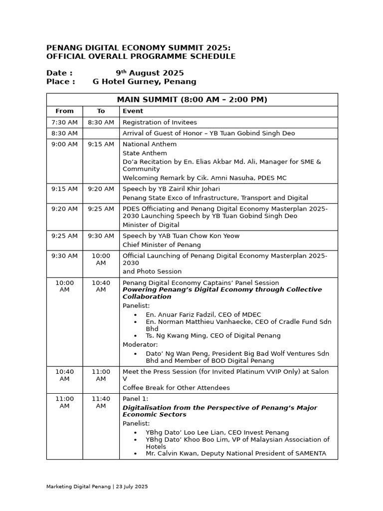 Official PDES Event Schedule | PDF | Malaysia