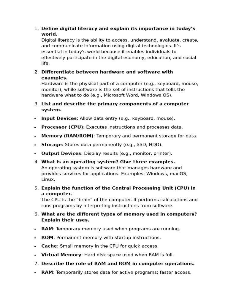Digital Literacy Solved Questions | PDF | Computer Network | Computer ...
