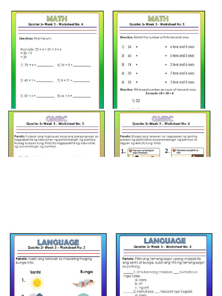 Grade 1 - RL Worksheets Week 5 | PDF