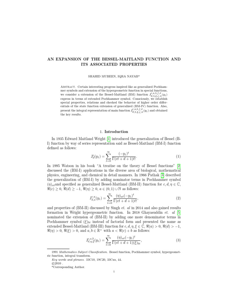Bessel-Maitland Function Extensions and Properties | PDF | Complex ...
