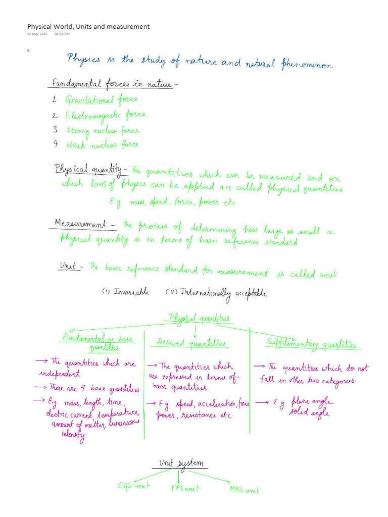 Physical World, Units and Measurement FS1 | PDF